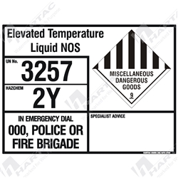 HS6856 - Hazchem (EIP) "Elevated Temperature Liquid NOS" Metal Non ...