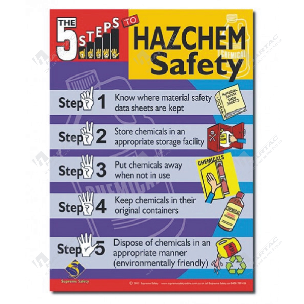 HS11383 - The 5 Steps To Hazchem Safety Laminated Poster - 300mm x ...