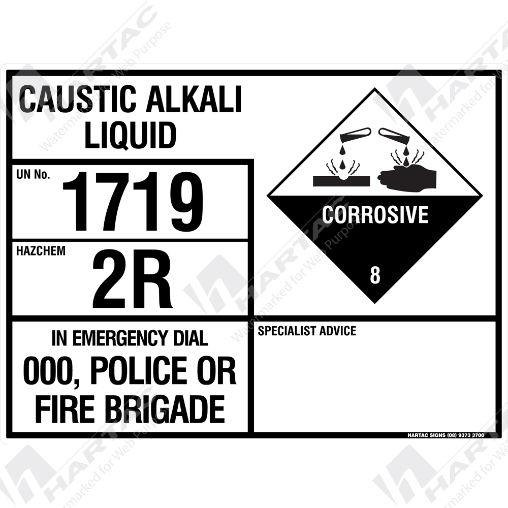 HS6848 - Hazchem (EIP) "Caustic Alkali Liquid NOS" Metal Non-Reflective ...