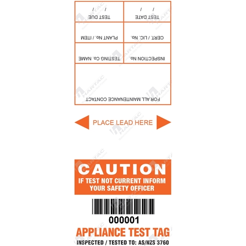 SLATO - Self Laminating Appliance Test Tags Orange Pk100 - Hartac Australia