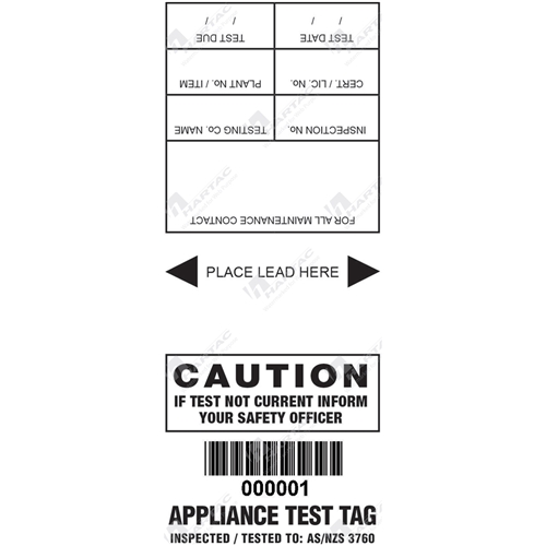 SLATW - Self Laminating Appliance Test Tags White Pk100 - Hartac Australia