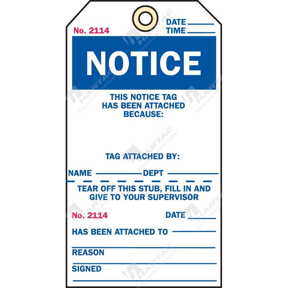 2-Part Production Tags - Notice Tag Blue/White - With S Two Part Status ...