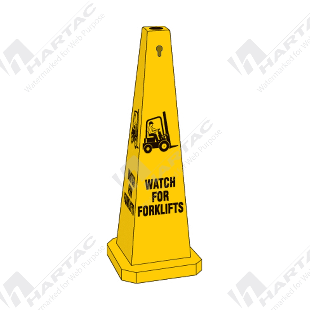 854832 - 890mm Yellow Plastic Cone - Watch for Forklifts - Hartac Australia