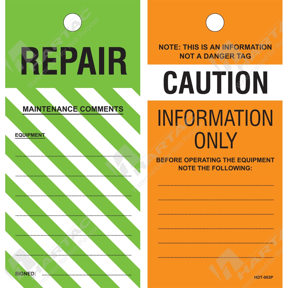 HDT-003P - Hartac Poly Tag 75*160 Caution Information Only / Repair ...