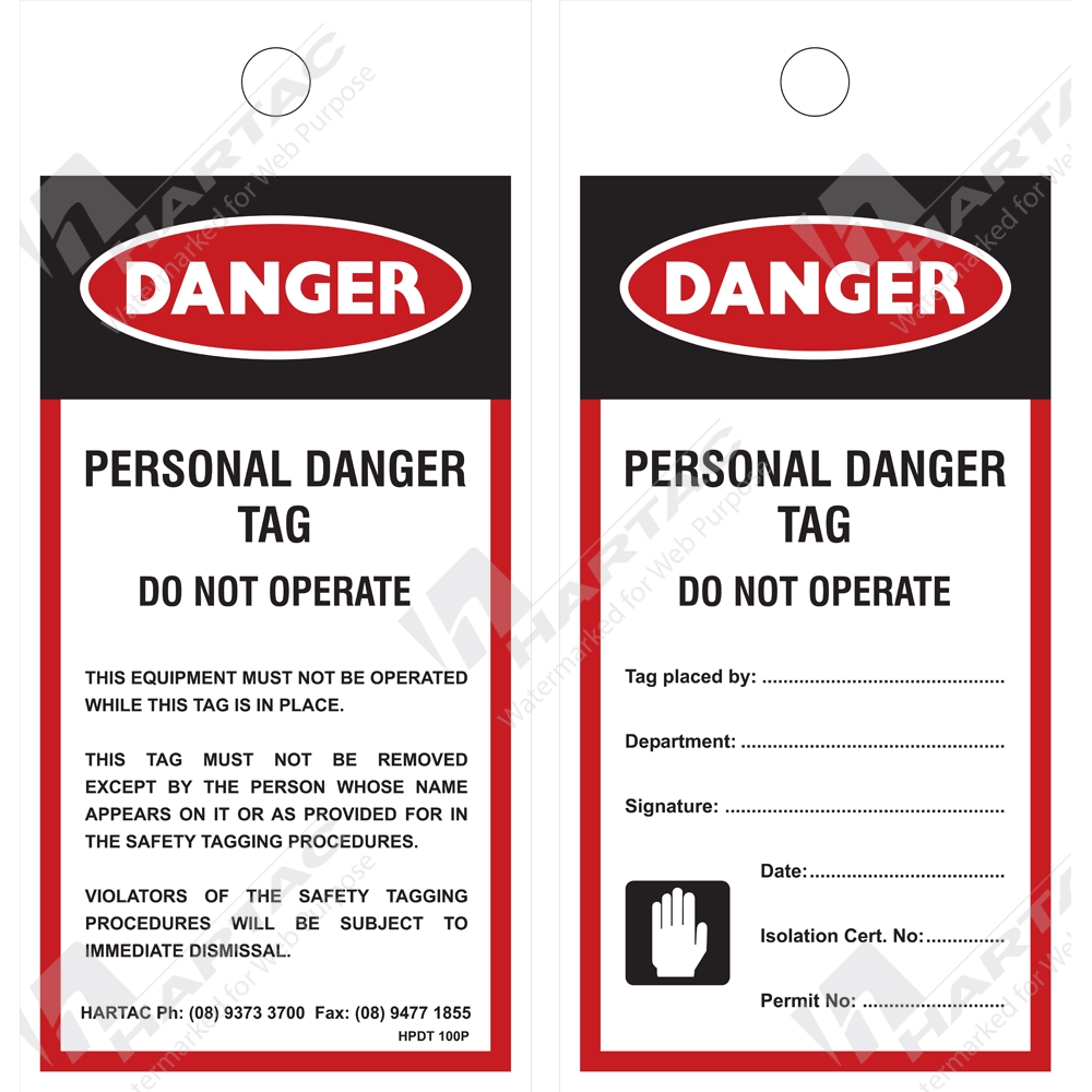 HPDT100P - Hartac Poly Tag 75*160 Personal Danger (MOQ 20) - Hartac ...
