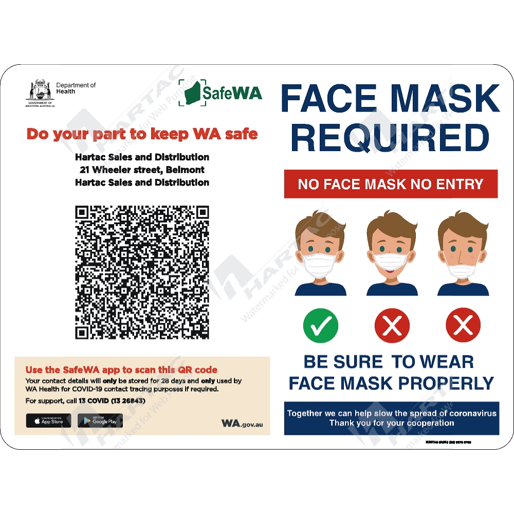 HS11730-1 - Coronavirus (COVID-19) Health Warning "SafeWA QR Code and ...