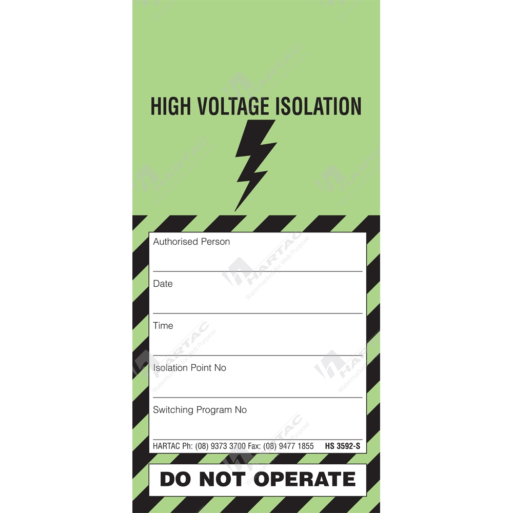 HS3592S - Hartac Paper Tag 75*150 High Voltage Isolation Black on Green ...