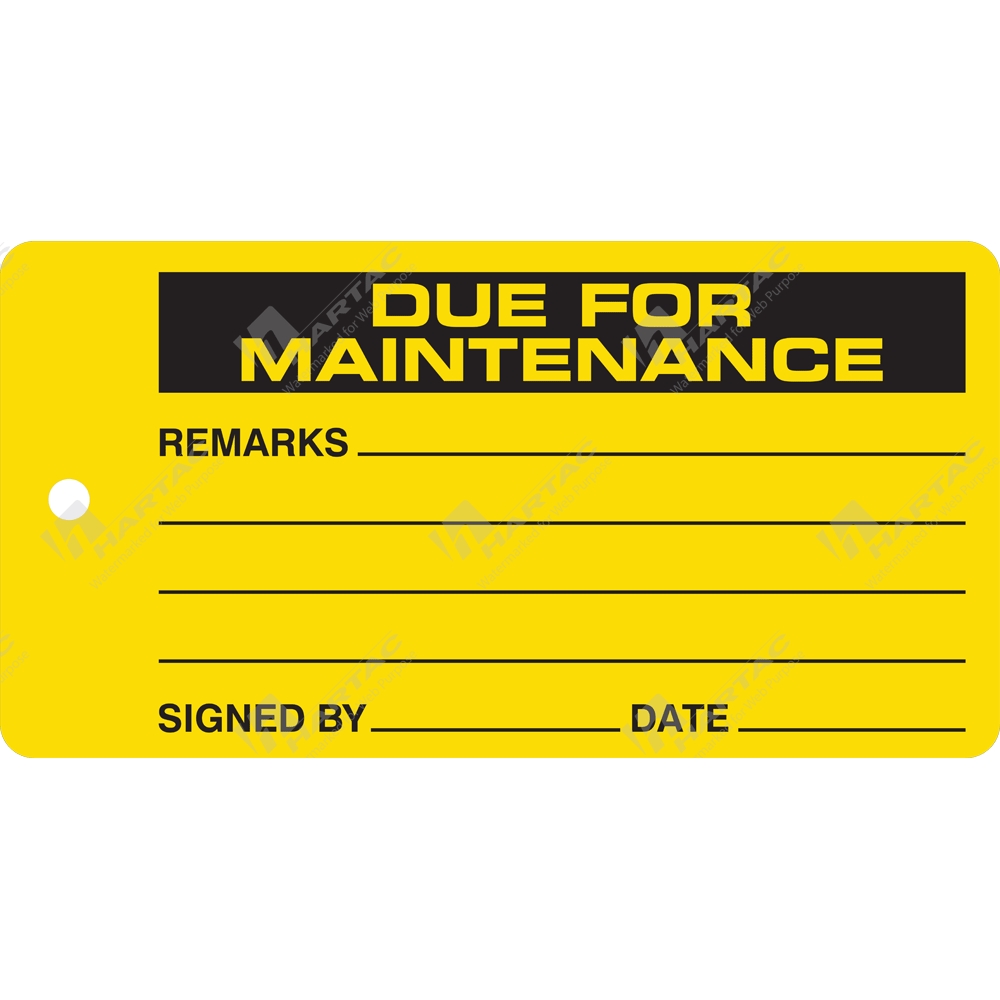 HS3938 - Hartac Poly Tag 145*75 Due for Maintenance Black on Yellow ...