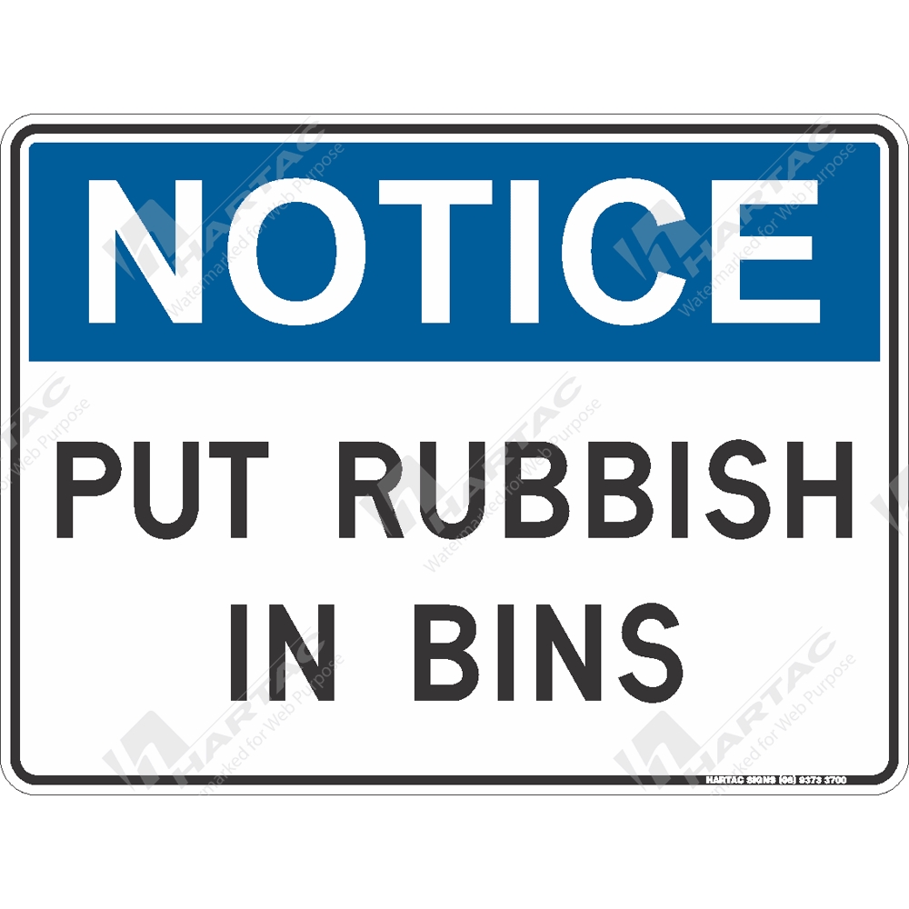 HS6454 - General (Notice) "Put Rubbish In Bins" Polypropylene Non ...
