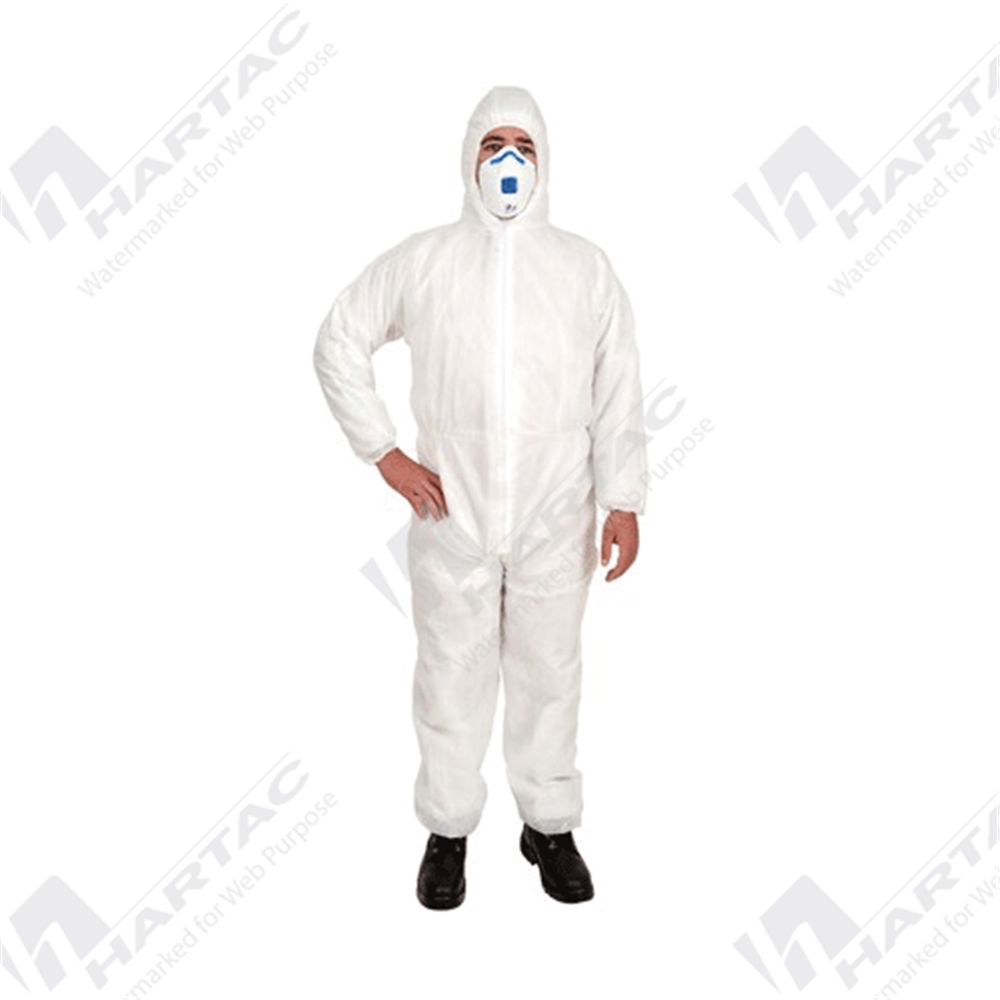 HSPP1AW-L - Frontier PP1A White Polypropylene Disposable Coveralls - Size L - Hartac Australia