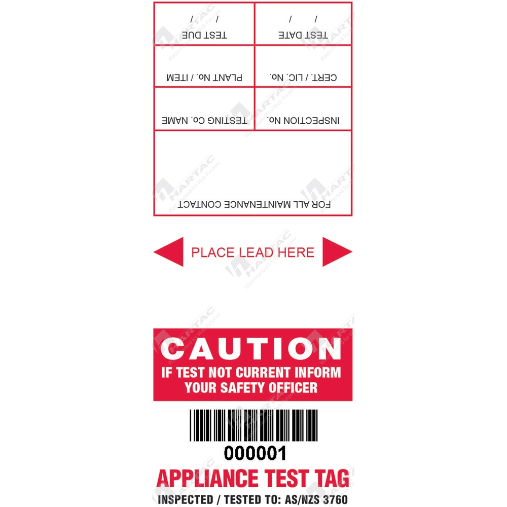 SLATR - Self Laminating Appliance Test Tags Red Pk100 - Hartac Australia