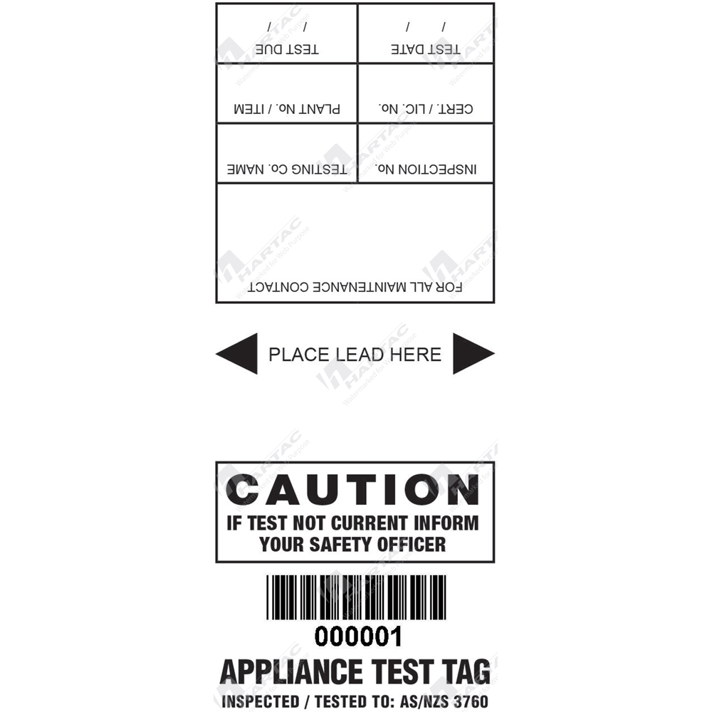 SLATW - Self Laminating Appliance Test Tags White Pk100 - Hartac Australia