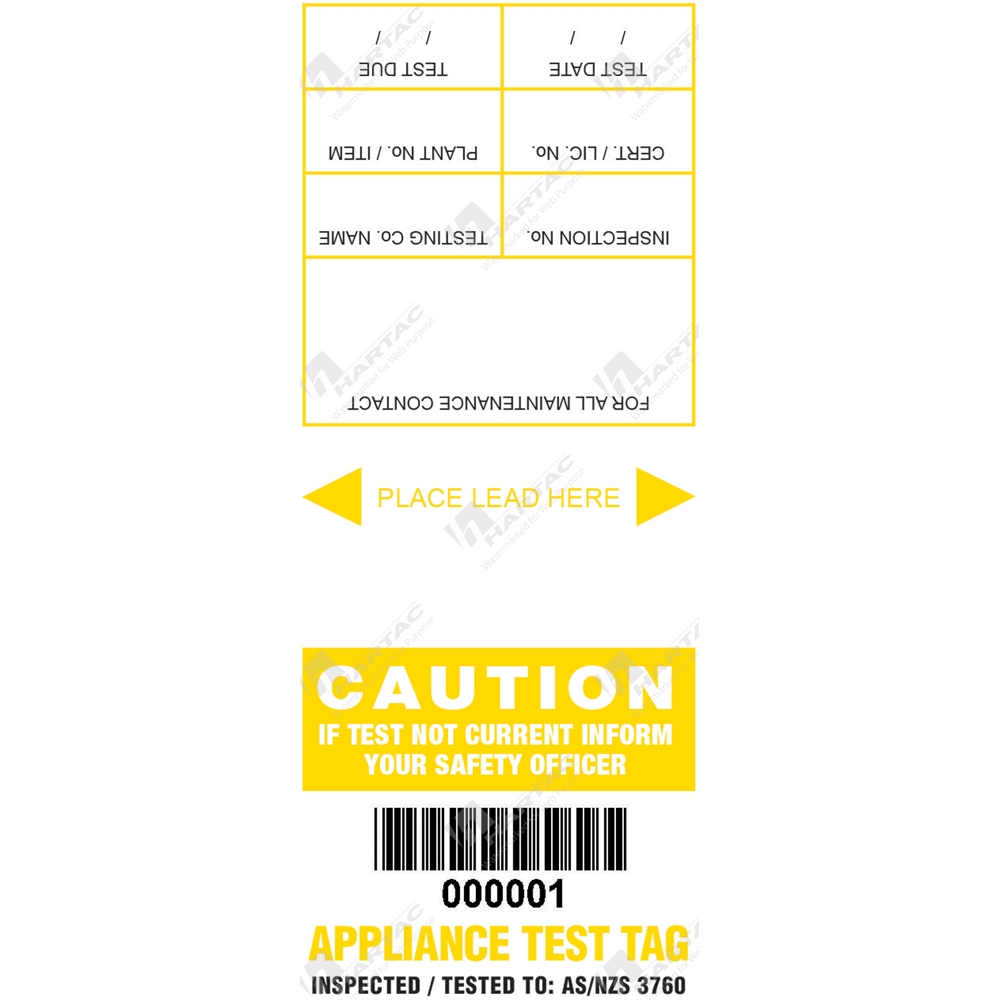 SLATY - Self Laminating Appliance Test Tags Yellow Pk100 - Hartac Australia